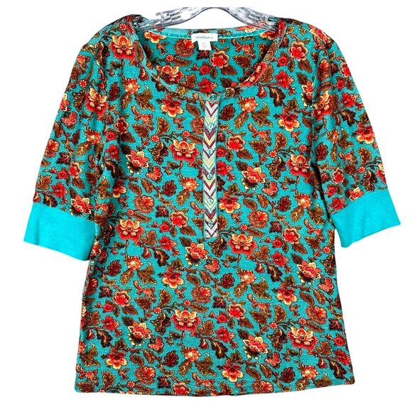 Sundance | Tops | Sundance Cordelia Bloom Henley Waffle Knit Top Xs Thermal Embroidered Cottage ...